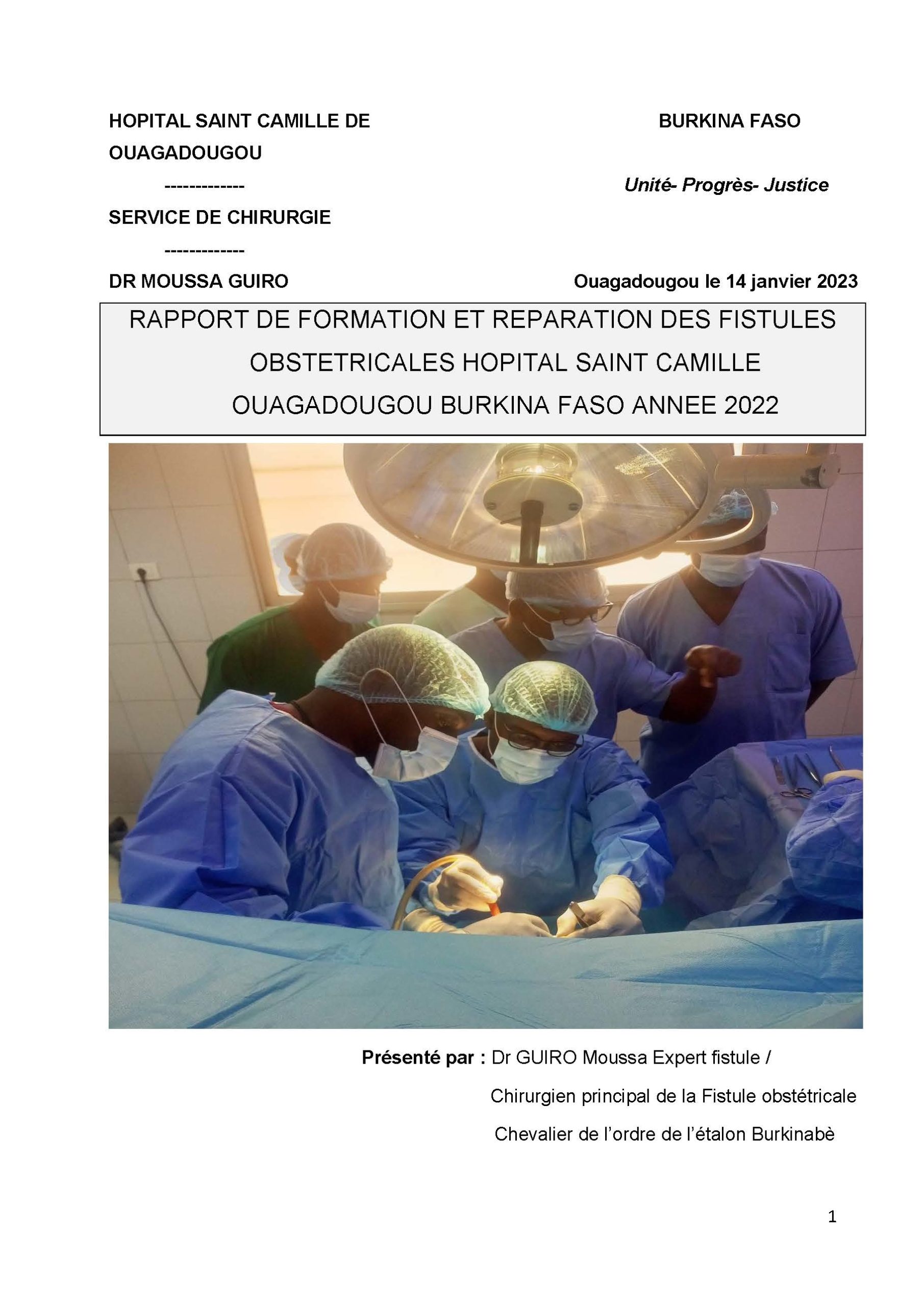 Rapport 2022 de formation et réparation des Fistules Obstétricales